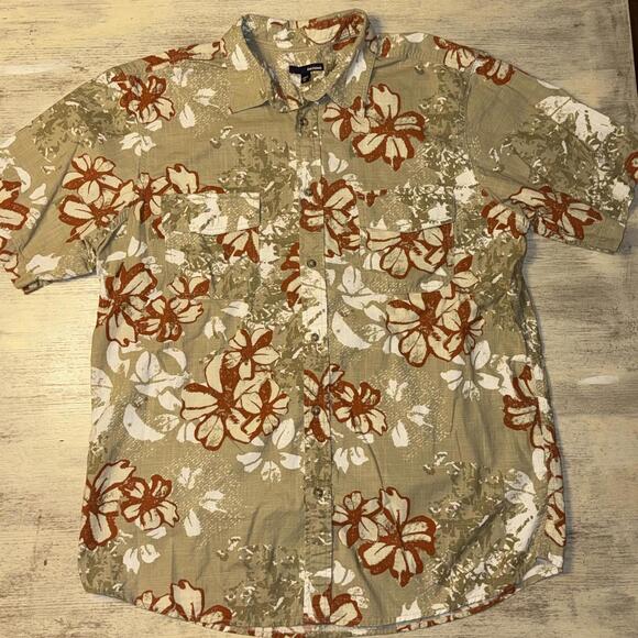 Basic Editions | Shirts | Basic Editions Tan And Burgundy Floral ...
